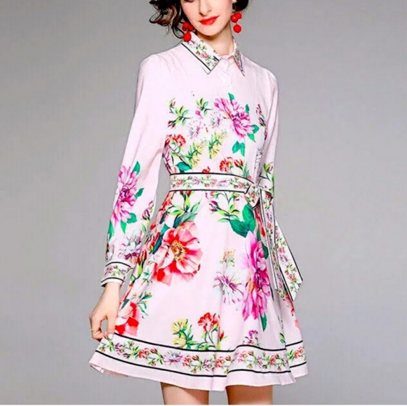 Dalia Macphee | Tops | Nwt Dalia Macphee Pink Multi Floral Mini Shirt ...